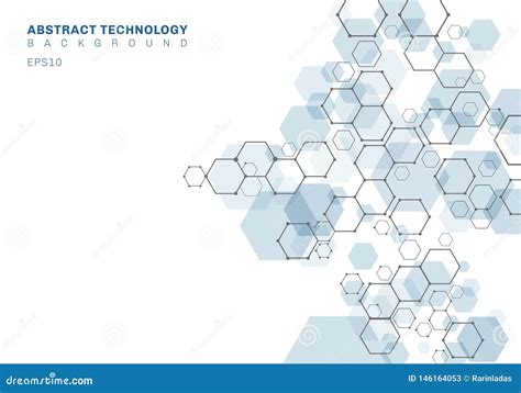 Abstract Blue Hexagonal Molecular Structure Of Neurons System Digital Technology Background