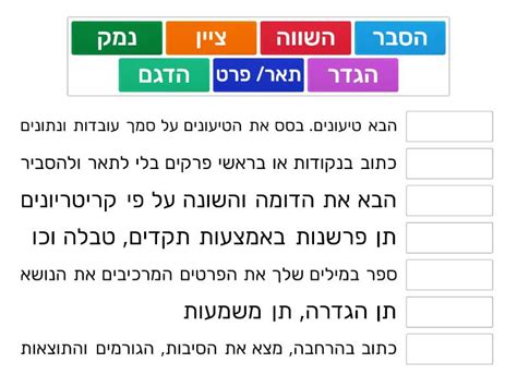 מילות הוראה משמעות התאמה