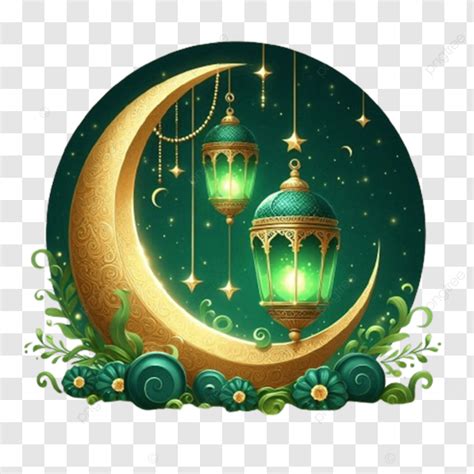 축제의 매혹적인 분위기를 조성하는 장식용 등불로 장식된 녹색 및 금색 초승달 장식용 등불로 장식된 녹색과 금색 초승달 축제적이고 매혹적인 분위기 조성 빛과 축제를