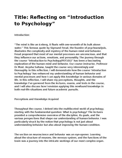 Reflection Paper Nsu Psy101 Mas1 Title Reflecting On “introduction