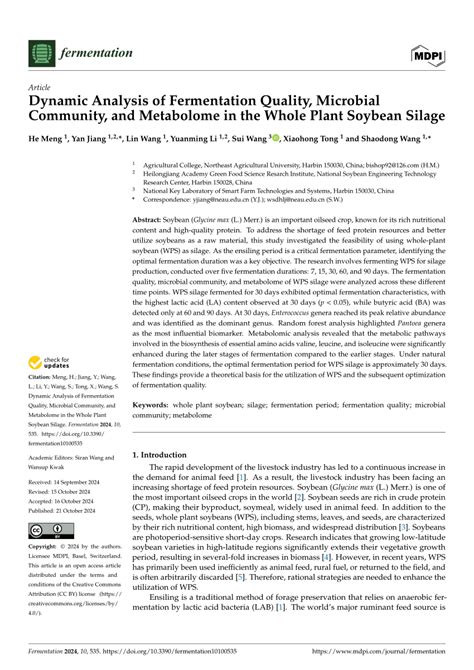 Pdf Dynamic Analysis Of Fermentation Quality Microbial Community And Metabolome In The Whole