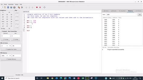 8085 Microprocessor Adding Two 8 Bit Numbers Youtube