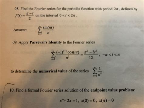 Solved Problem 9 Apply Parsevals Identity To The