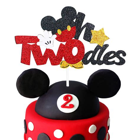 Glitter Twodles Cake Topper Mickey Birthday Cake Decor Boy Second