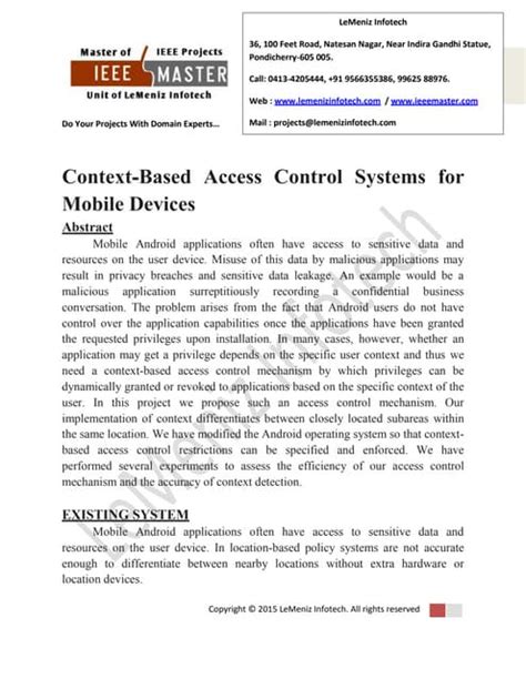 Context Based Access Control Systems For Mobile Devices Pdf