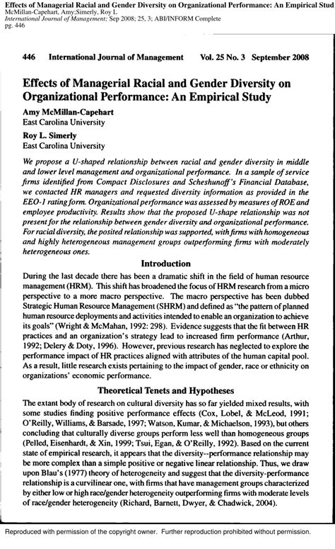 Pdf Effects Of Managerial Racial And Gender Diversity On Organizational Performance An