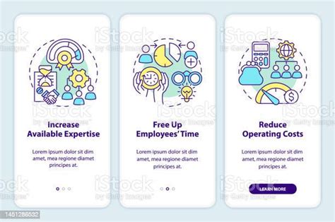 Small Business Outsourcing Reasons Onboarding Mobile App Screen Stock