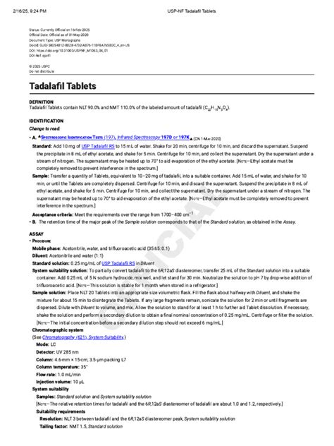 Usp Nf Tadalafil Tablets Monograph Pdf Chromatography