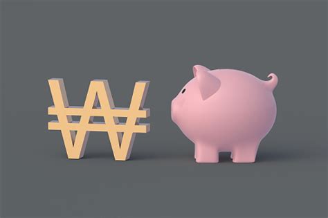 돼지 저금통 근처에서 상징을 얻었습니다 예산 개념입니다 한국 예비군 통화 인플레이션 비용 절감 자선 및 기부 환전 재정 보조금 3d 렌더링 3차원 형태에 대한 스톡 사진 및