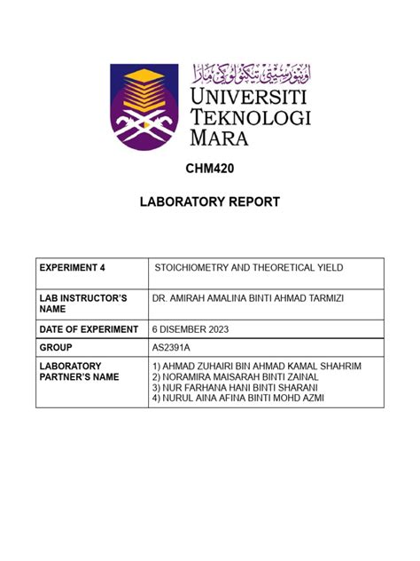 Lab Report Experiment 4 Pdf Stoichiometry Chemistry