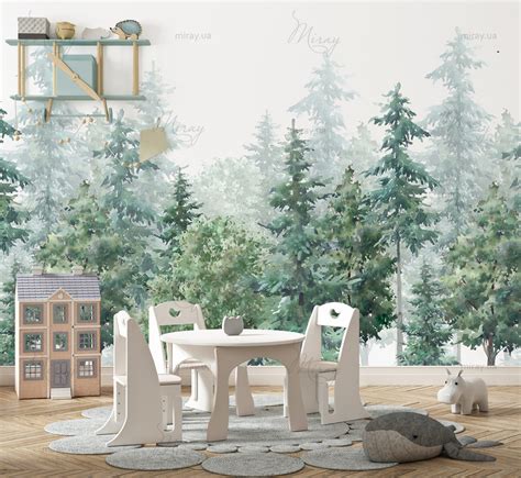 Ялинковий ліс аквареллю фотошпалери купити на замовлення ціни в