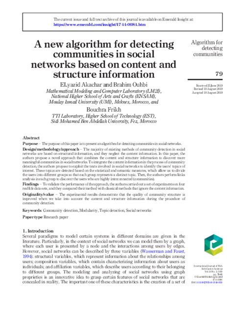 Pdf A New Algorithm For Detecting Communities In Social Networks Based On Content And