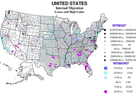 United States Map Of Net Internal Domestic Migration By County 2000 2007