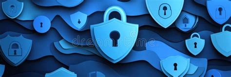 Cybersecurity Themed Background Featuring Layered Locks And Shield Shapes In Modern Blue