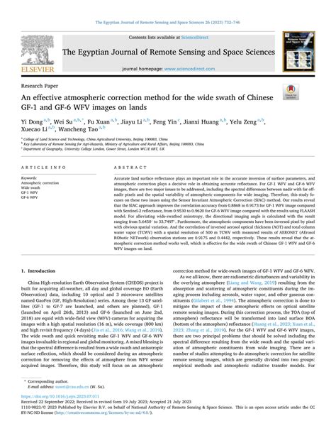 Pdf An Effective Atmospheric Correction Method For The Wide Swath Of Chinese Gf 1 And Gf 6 Wfv