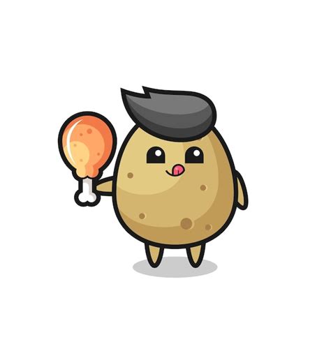 Premium Vector Potato Cute Mascot Is Eating A Fried Chicken