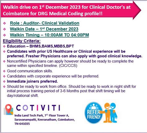 Walk In Drive On 1st Dec 2023 Coimbatore Avinash Yadav Jeniga