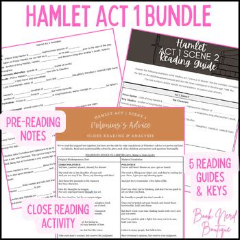Hamlet Act Bundle Reading Guides With Answer Keys And Close Reading Activity