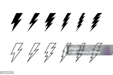볼트 아이콘 모음입니다 흰색 배경에 고립된 벼락 실루엣 섬광 에너지 전력 또는 전기 기호 블리츠 글로우 버스트 또는 눈부신 표지판 벡터 그래픽 일러스트 레이 션 만화에 대한
