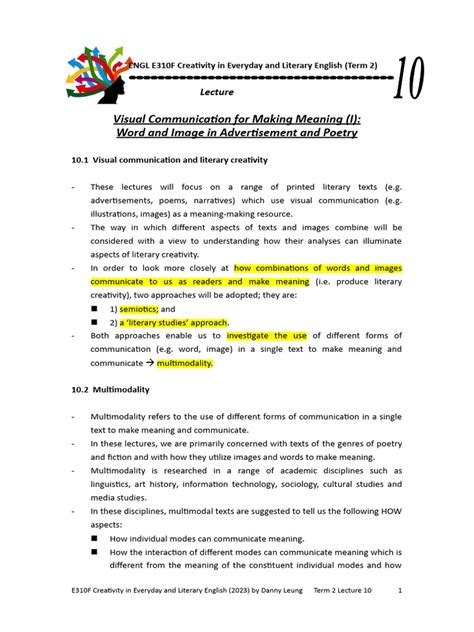E310f 2023 Term 2 Lecture 10 Notes Download Free Pdf Representation Arts Poetry