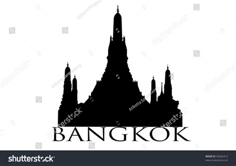 Silhuette Wat Arun Bangkok Text On Ilustrações Stock 93465412 Shutterstock