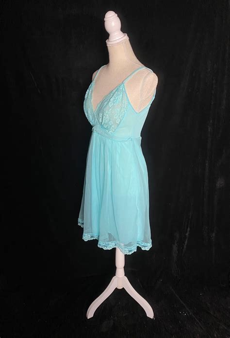 Vintage S Blue Nylon Babydoll Nightie Sexy Lingerie Size Small Etsy