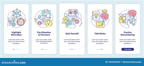 Learning And Memorizing Techniques Onboarding Mobile App Screen Stock Illustration