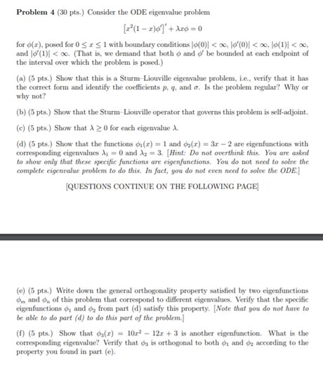 Solved Consider the ODE eigenvalue problem x x φ Chegg