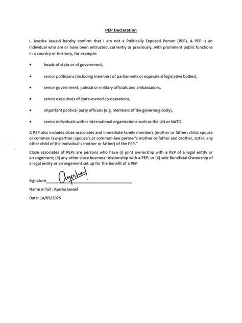Pep Declaration Signed Pdf