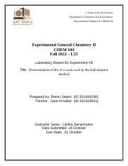 Lab Chem Docx College Of Arts Sciences Department Of Chemistry Earth Sciences