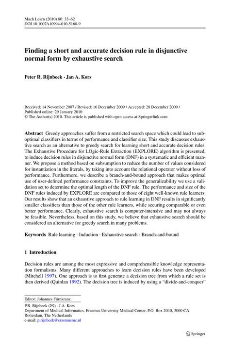 Pdf Finding A Short And Accurate Decision Rule In Disjunctive Normal
