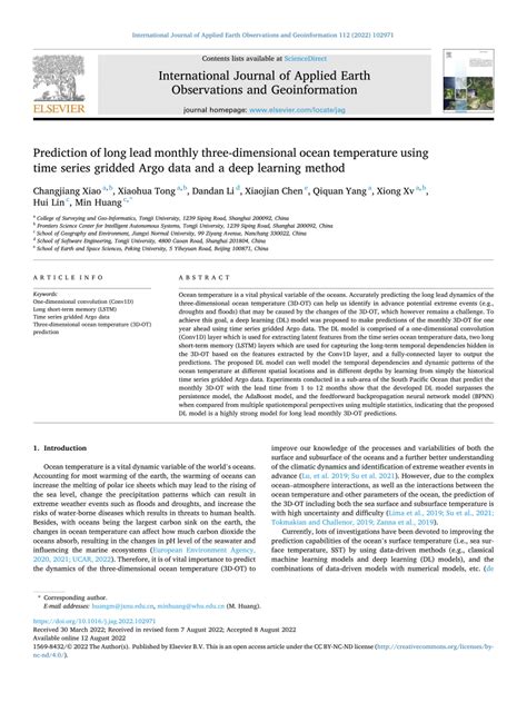 Pdf Prediction Of Long Lead Monthly Three Dimensional Ocean Temperature Using Time Series