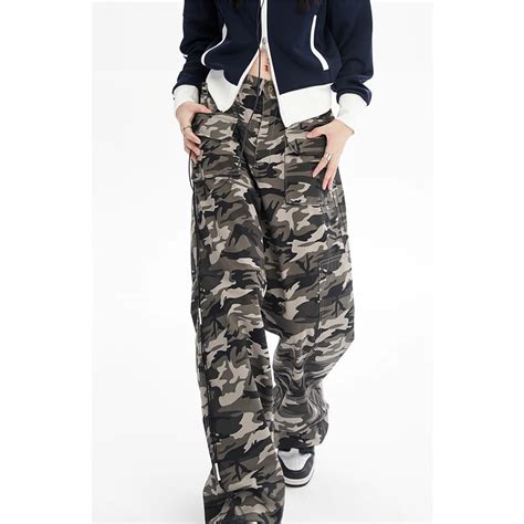 카모플라쥬 하이 웨이스트 바지 여성용 미국 힙합 배기 스트레이트 팬츠 하이 스트리트 가을 패션 와이드 레그 바지 Aliexpress