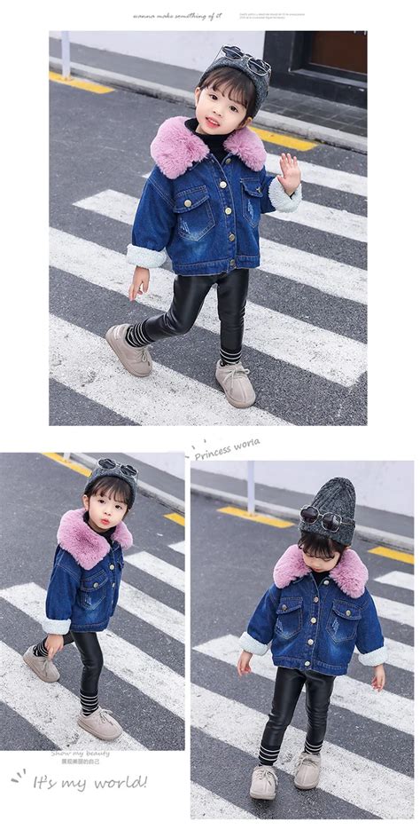 Осень зима для девочек Джинсовая куртка с плюшевой подкладкой для детей толстые куртки для детей