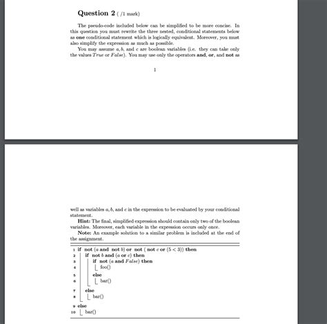 Solved Question 2 1 Mark The Pseudo Code Included Below