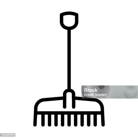 건설 도구 컬렉션에서 원예 레이크 아이콘 흰색 배경에 고립 된 얇은 선형 원예 레이크 정원 레이크 윤곽 선개 아이콘 라인 벡터 원예 레이크 기호 웹 및 모바일 기호 0명에