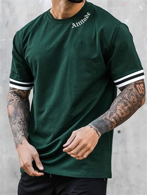 Manfinity Homme Hombres Camiseta Con Estampado De Letra Ribete En