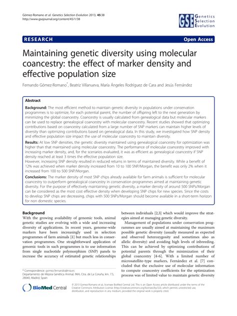 Pdf Maintaining Genetic Diversity Using Molecular Coancestry The Effect Of Marker Density And