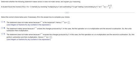 Solved Determine Whether The Following Statement Makes Sense Chegg Com