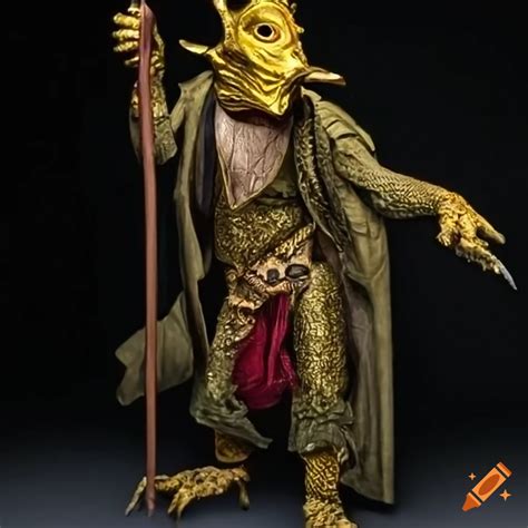 Lizardfolk Wizard Wearing A Golden Mask On Craiyon