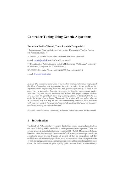 Pdf Controller Tuning Using Genetic Algorithms Dokumentips