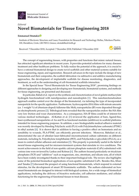 Pdf Novel Biomaterials For Tissue Engineering 2018