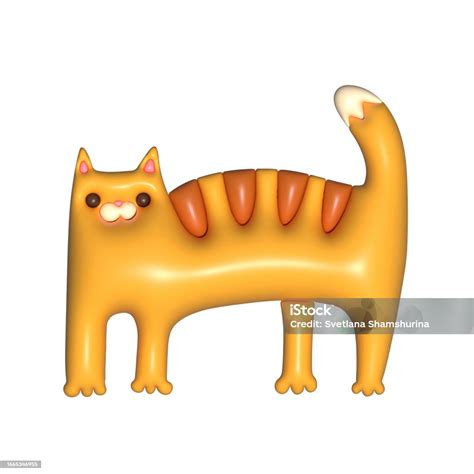 3d 만화는 생강 얼룩 무늬 고양이를 렌더링합니다 스탠딩 키티 재미있는 이상한 만화 얼굴을 가진 장난 꾸러기 캐릭터 래스터 격리