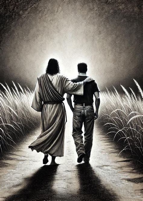 Christian Art Walk With Me Printable Download Charcoal Art Of Jesus