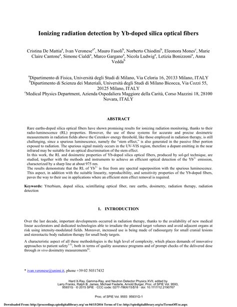 Pdf Ionizing Radiation Detection By Yb Doped Silica Optical Fibers