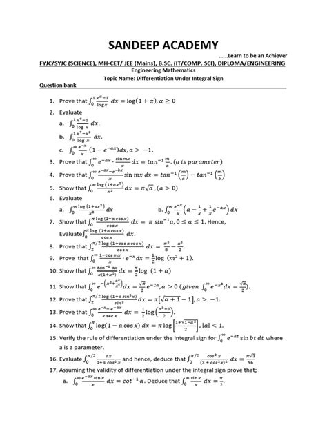 Differentiation Under Integral Sign Download Free Pdf Mathematics Differentiation Under Integral Sign Download Free Pdf Mathematics