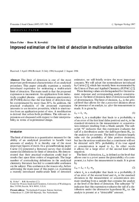 pdf improved estimation of the limit of detection in multivariate