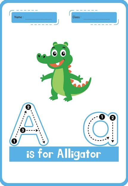 어린이를 위한 손글씨 페이지 그림 식별과 함께 A 글자를 배우기 위한 워크시트 Educ 프리미엄 벡터