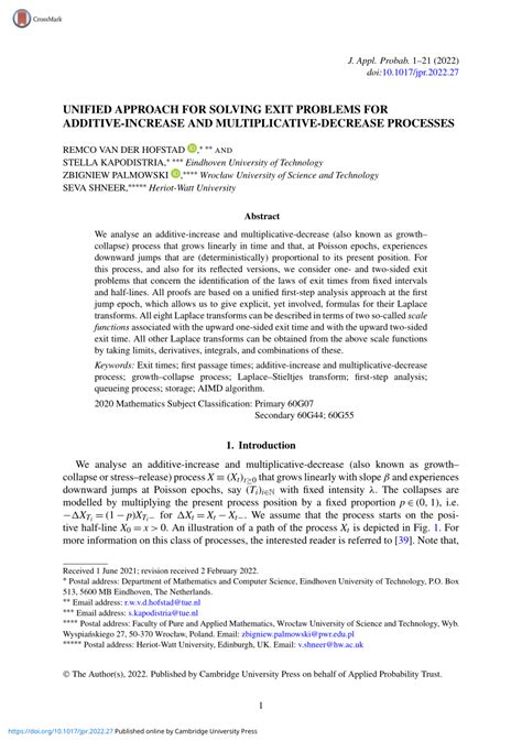 Pdf Unified Approach For Solving Exit Problems For Additive Increase