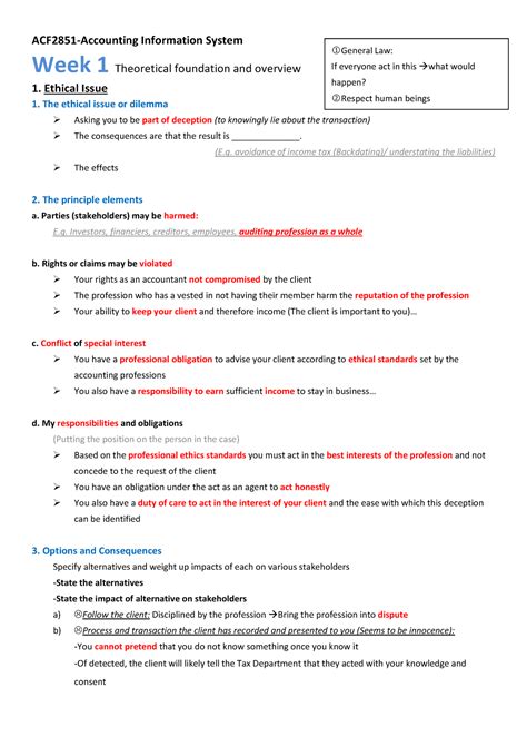 Accounting Information System Notes Acf2851 Accounting Information System Week 1 Theoretical